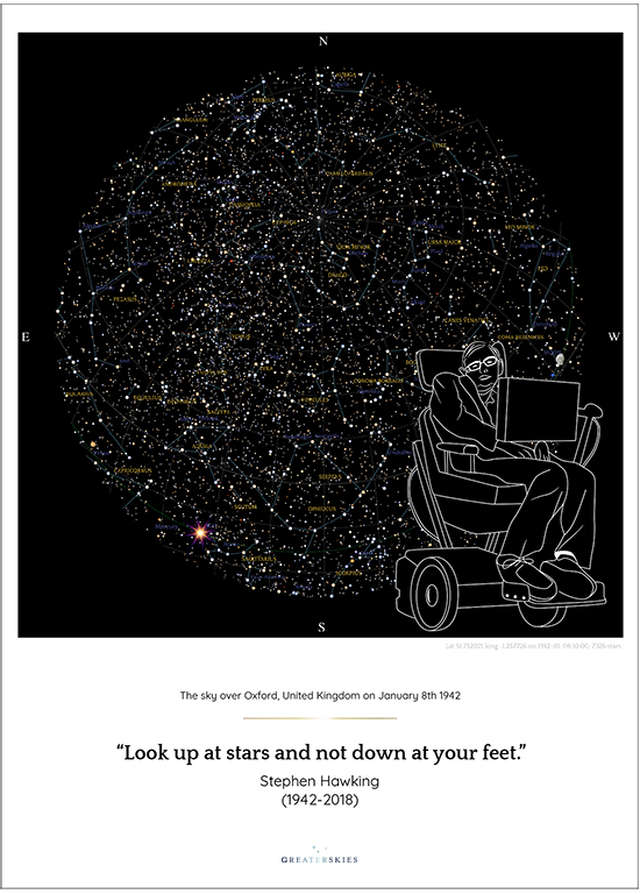 Stephen Hawking commemorative Star Map - GreaterSkies